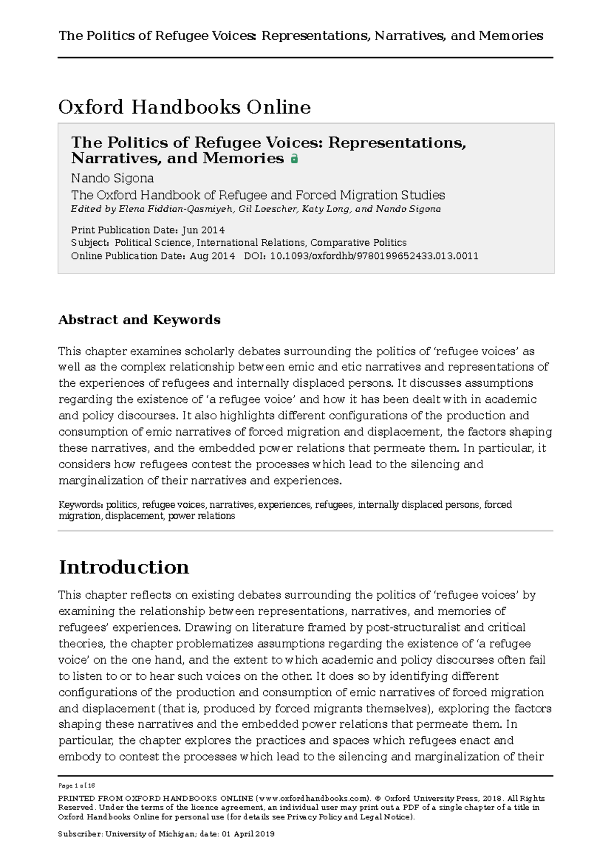The Politics of Refugee Voices: Narratives and Representations in ...