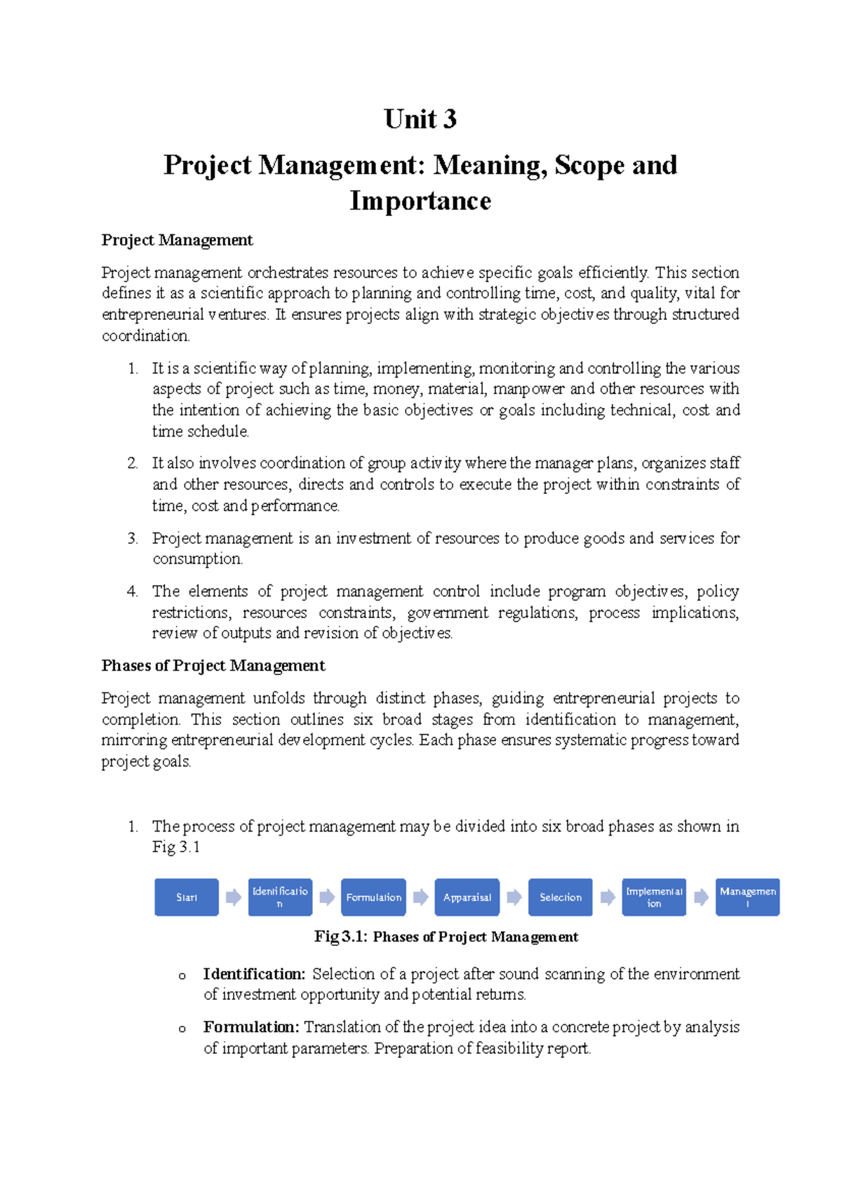 Unit 3 & 4 PME KHU 802 - Project Management: Phases, Importance & Appraisal - Studocu