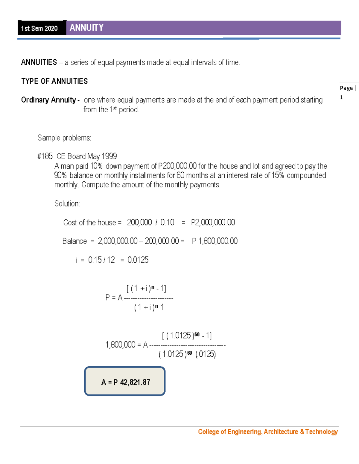 510541355 Annuities: Sample Problem Solutions and Explanations - Studocu