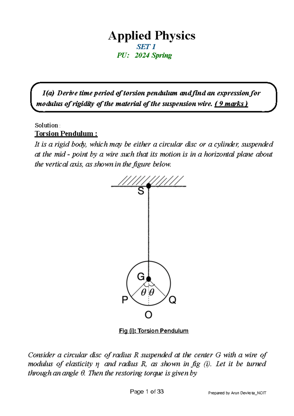 PU: 2024 Spring Applied Physics - Set 1 Study Notes on Oscillations ...