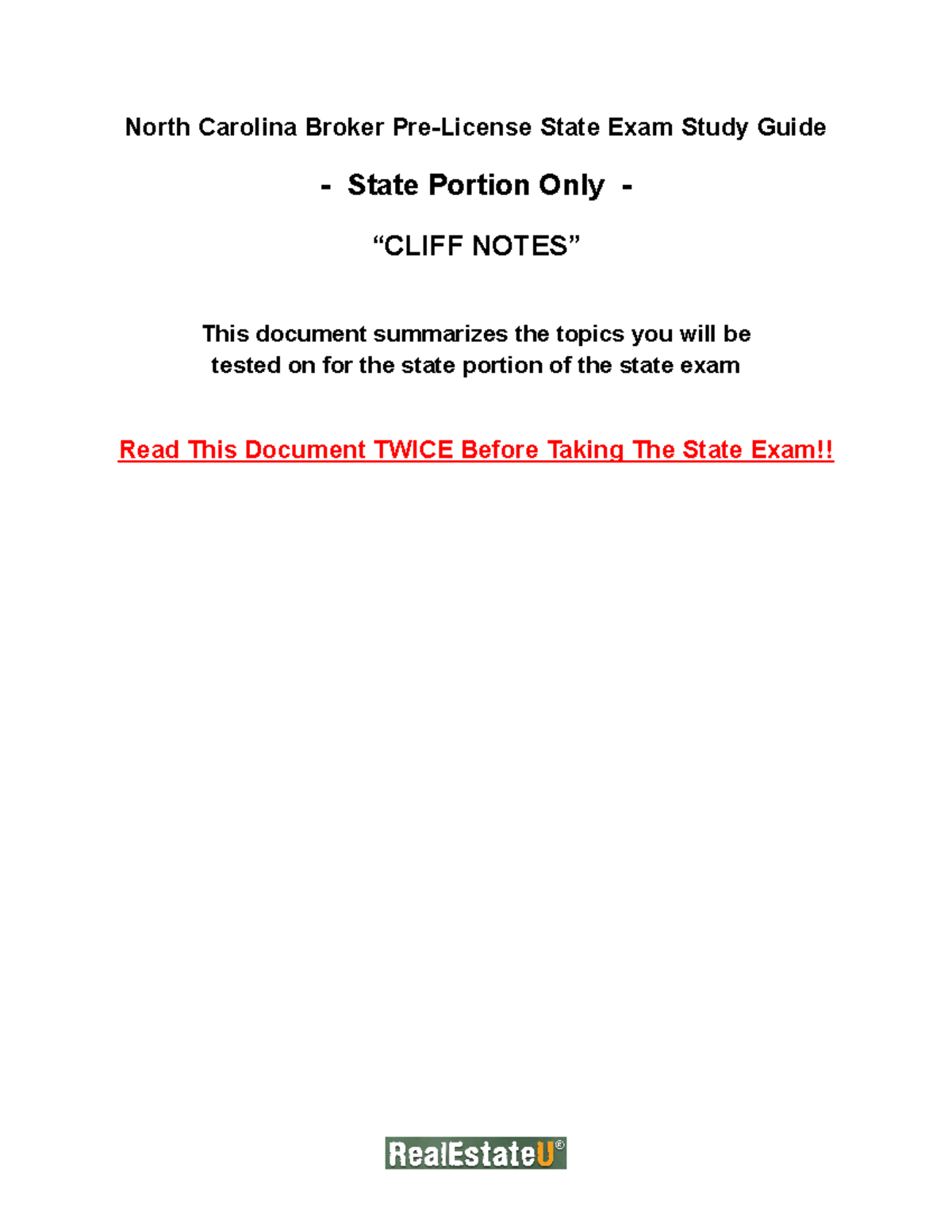 NC Broker State Exam Study Guide: Key Topics & Requirements - Studocu