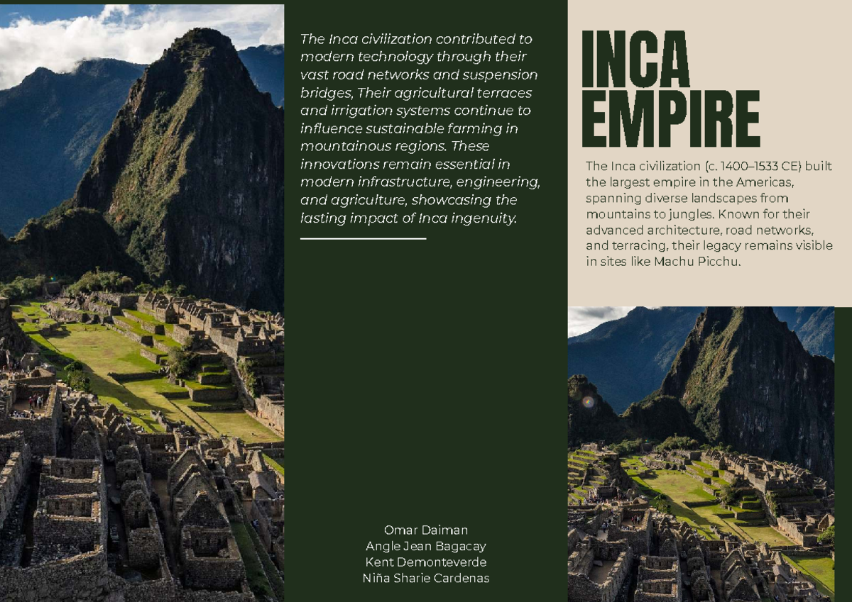 Inca empire - STS - INCA EMPIRE The Inca civilization (c. 1400–1533 CE ...
