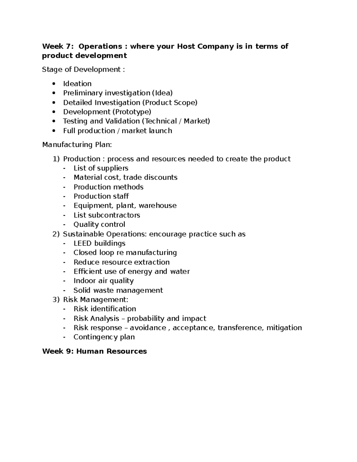 Capstone Study - Week 7: Operations in Product Development Progress ...