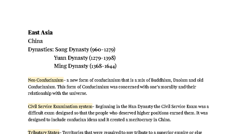 APWH Unit 1 Study Guide: East Asia Dynasties & Cultural Influences ...