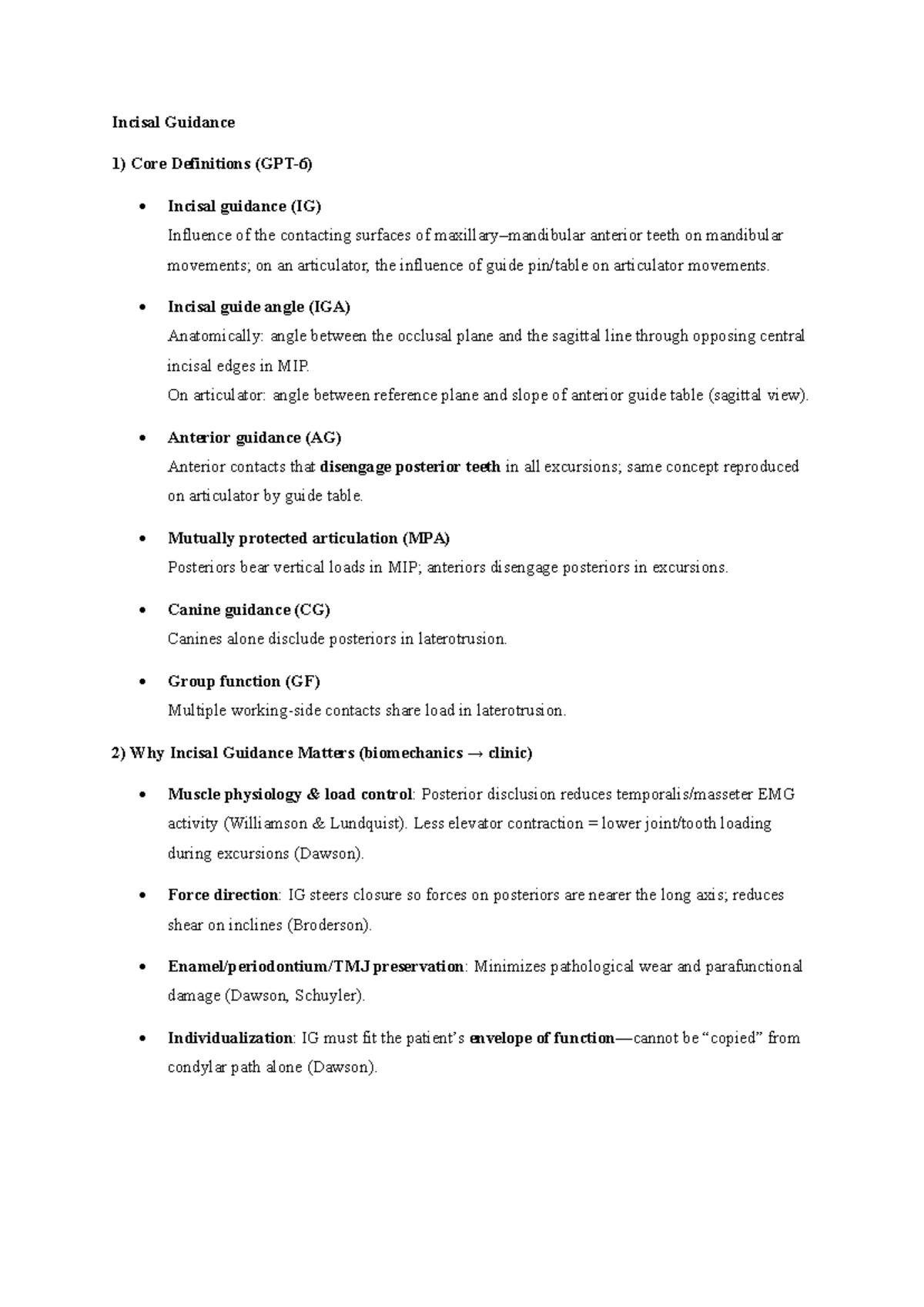 Incisal Guidance (IG) - Easy Exam Notes for Dental Biomechanics - Studocu