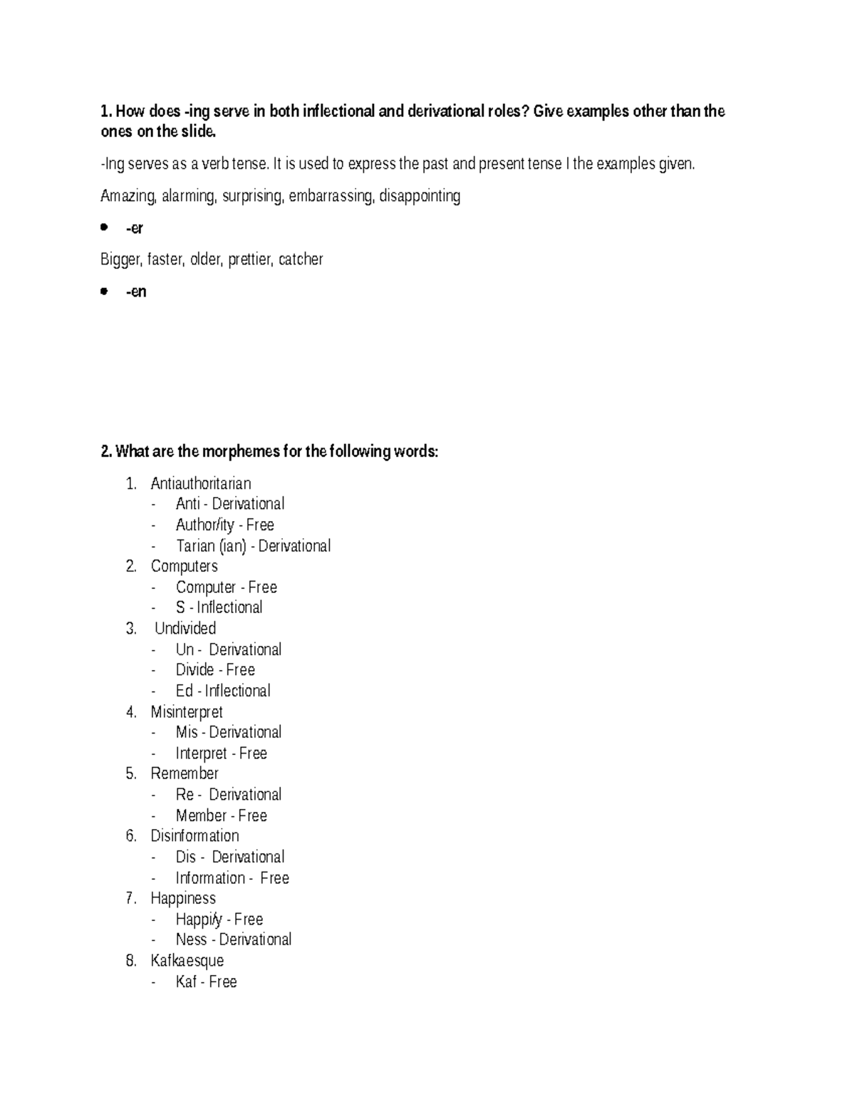 Morphology Study Notes: Inflectional & Derivational Roles - Studocu