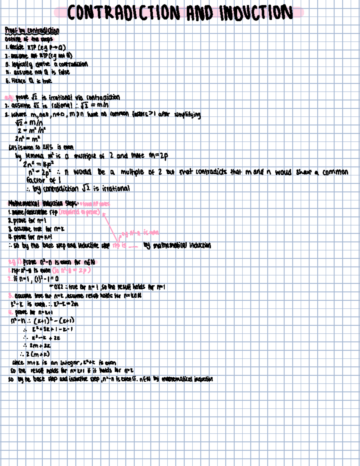 MATH2 - Week 2 Notes: Proof by Contradiction & Induction - Studocu