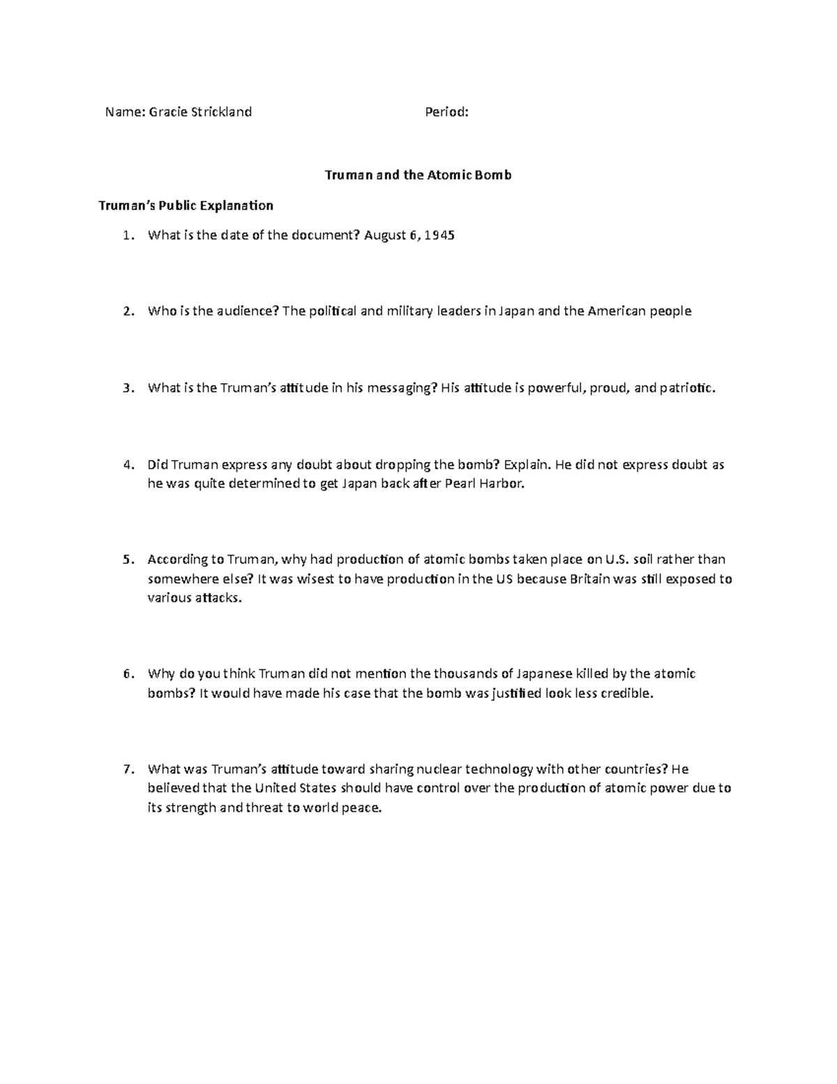 HIST 101: Truman's Public Explanation on the Atomic Bomb - Studocu