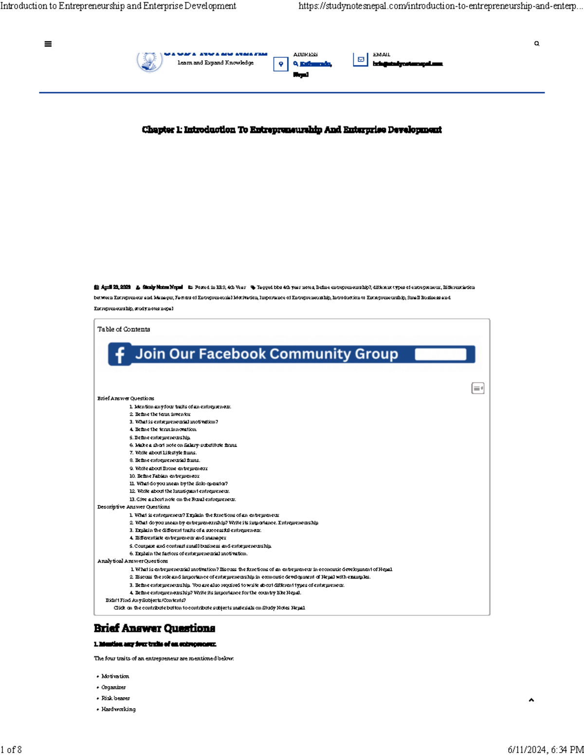 BBS 4th Year: Notes on Entrepreneurship & Enterprise Development - Studocu