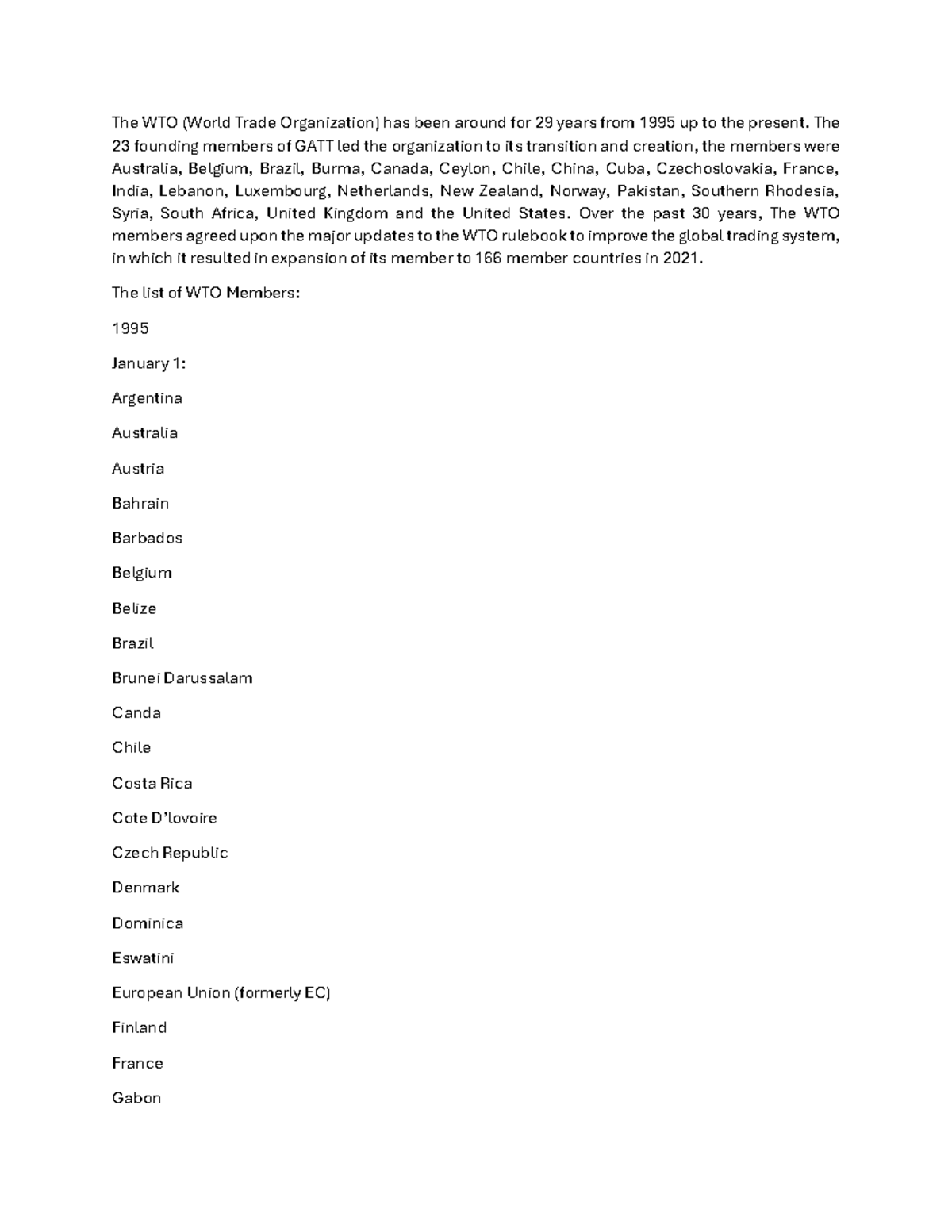 WTO Members Overview & Expansion History Since 1995 - Studocu