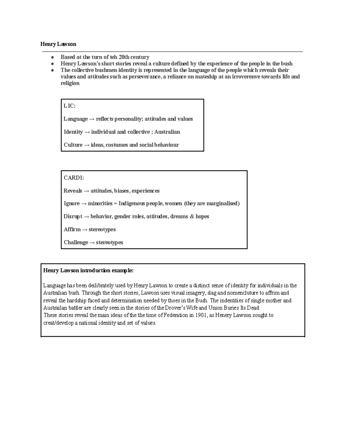 Henry Lawson Module A Study Notes on Identity and Society - Studocu