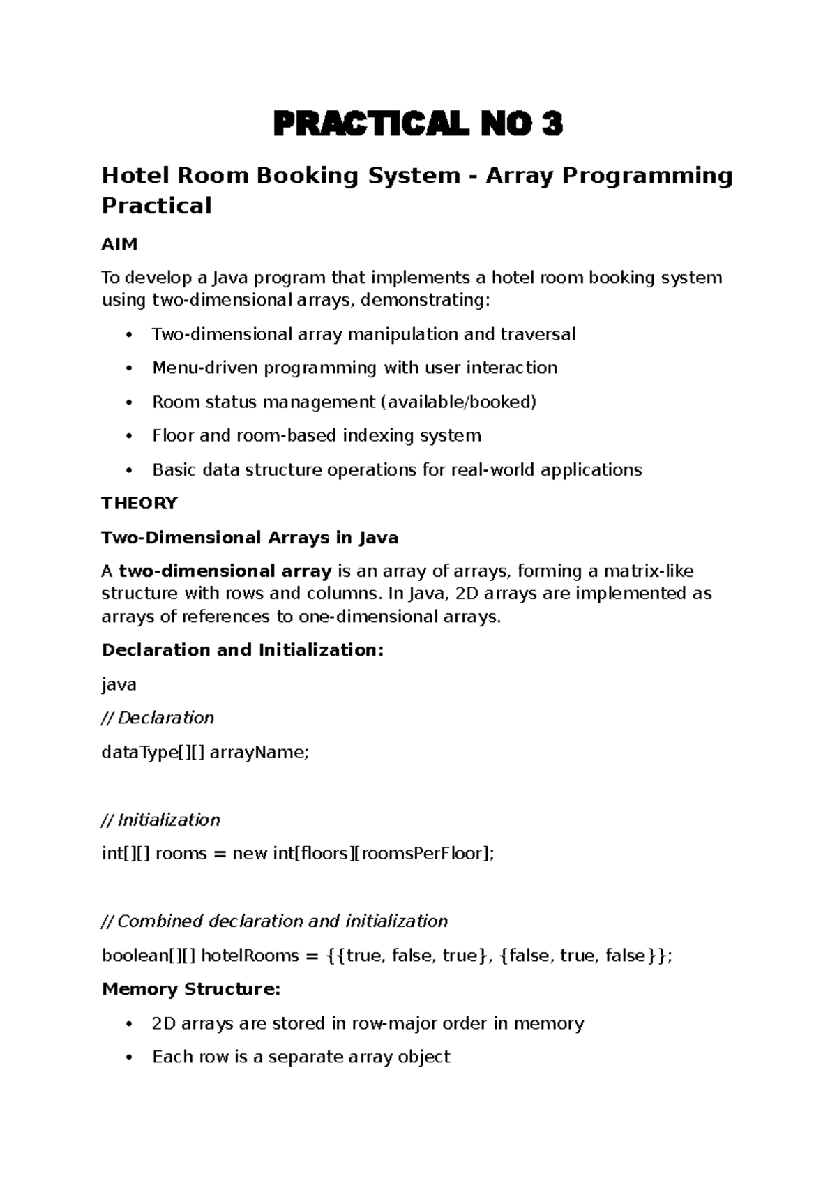 OOPCG Practical No 3: Hotel Room Booking System Using Arrays - Studocu