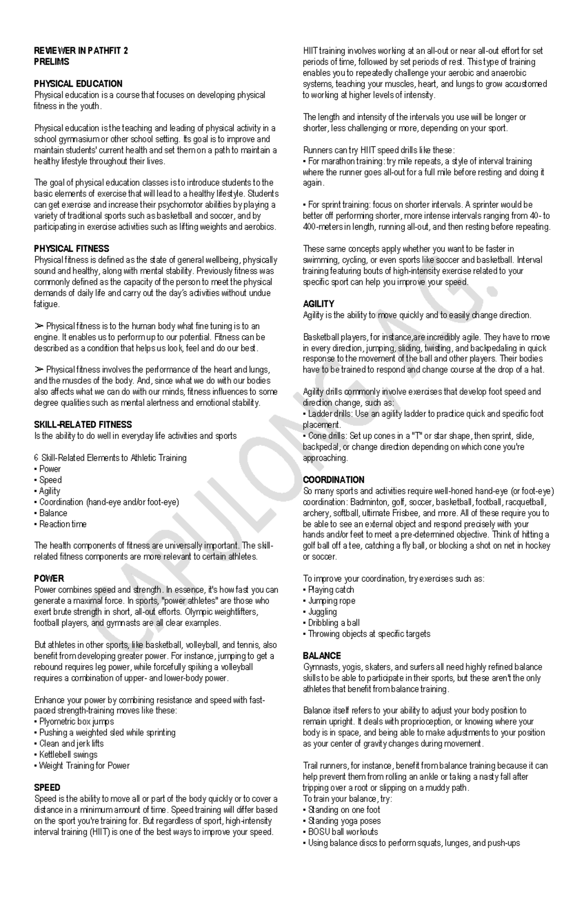 REVIEWER FOR PATHFIT 2 PRELIMS IN PHYSICAL EDUCATION - Studocu