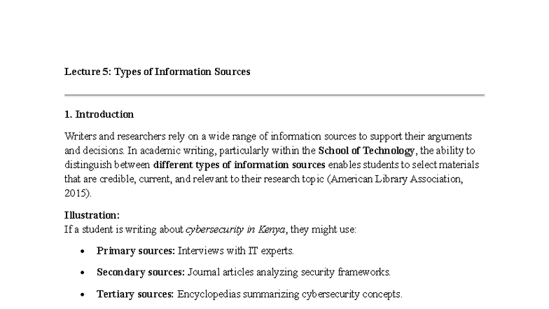 Lecture 5: Understanding Types of Information Sources in Tech - Studocu