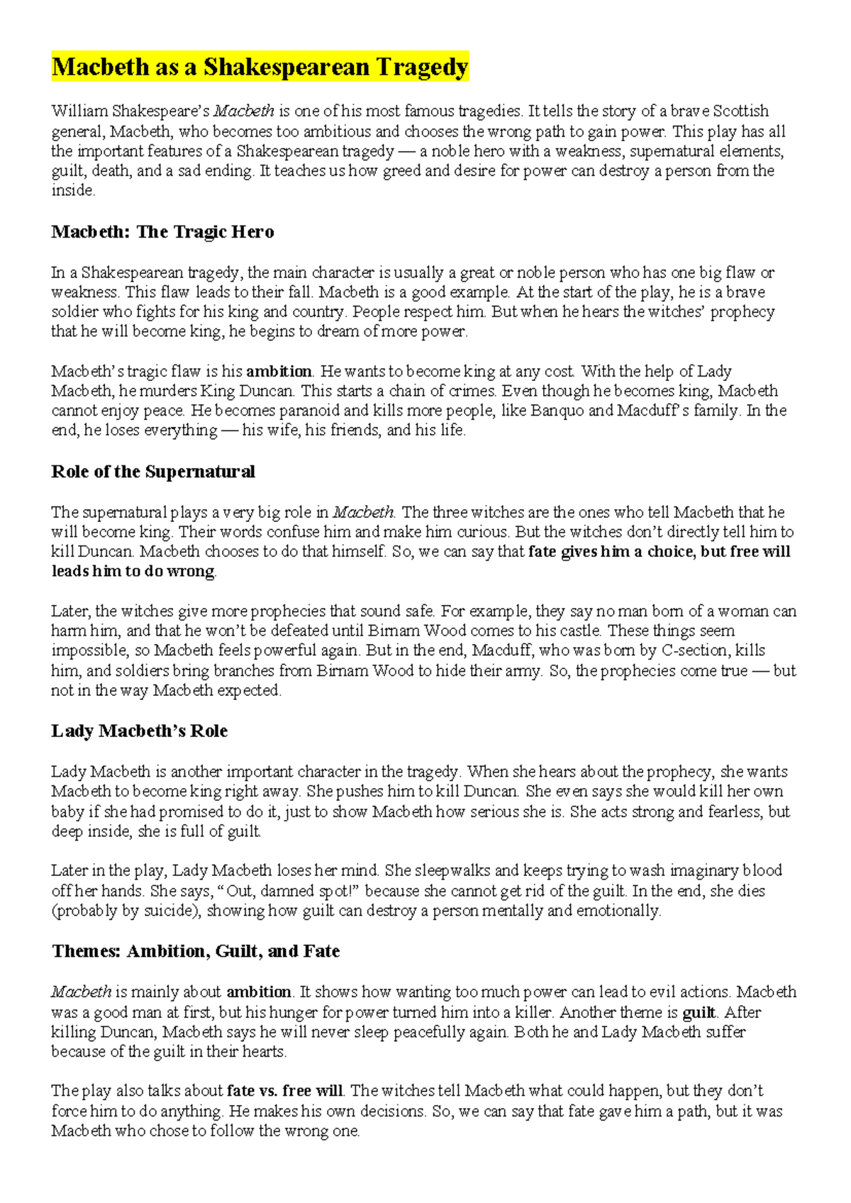 Macbeth (ENG 101): Analyzing Ambition and Tragedy in Shakespeare's Play ...