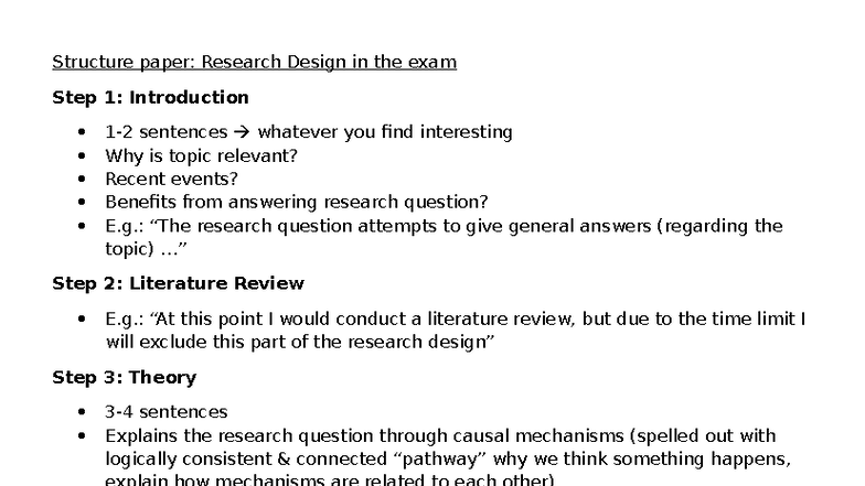 Research Design Structure Paper for Exam: Key Steps and Considerations ...