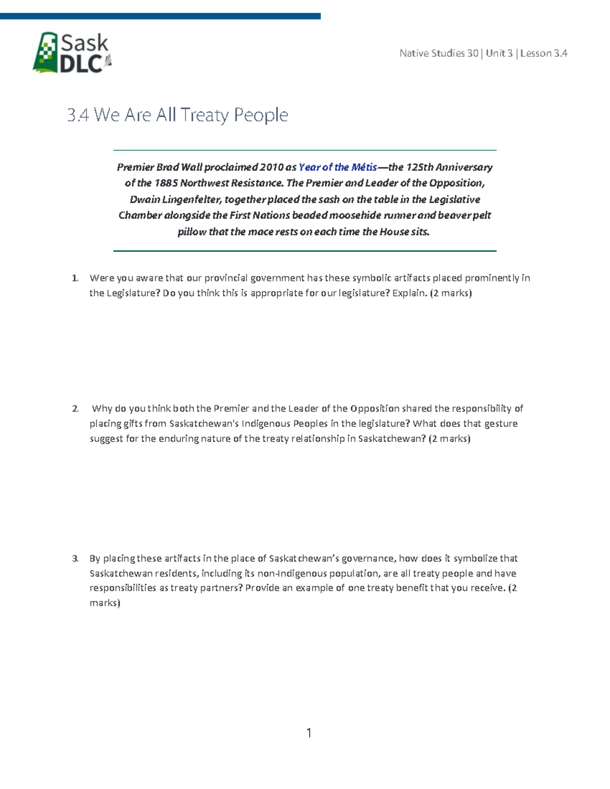 Native Studies 30 Unit 3 Lesson 3.4: We Are All Treaty People Insights ...