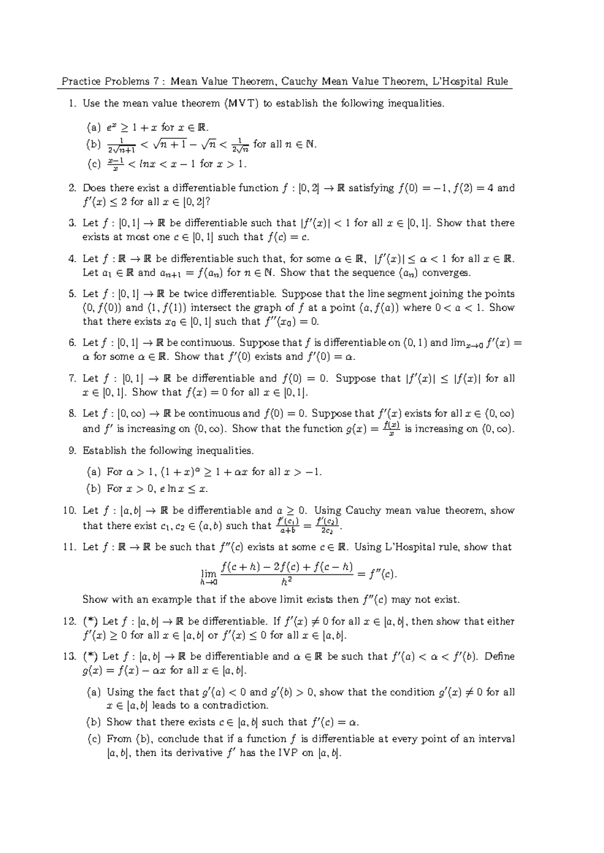 Practice Problems Mathematics - Practice Problems 7 : Mean Value ...