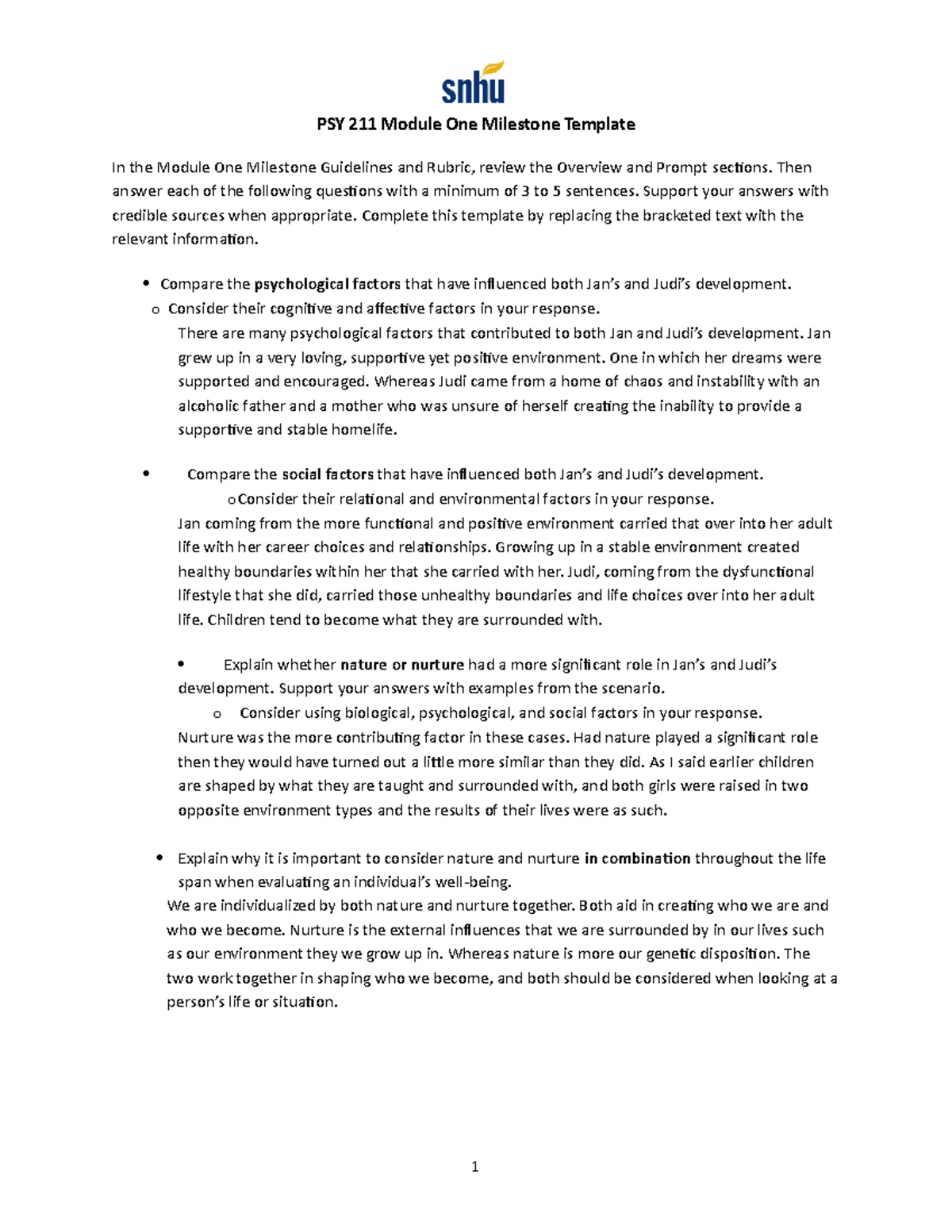 PSY 211 Module Five Milestone - Complete this template by replacing the bracketed text with the ...