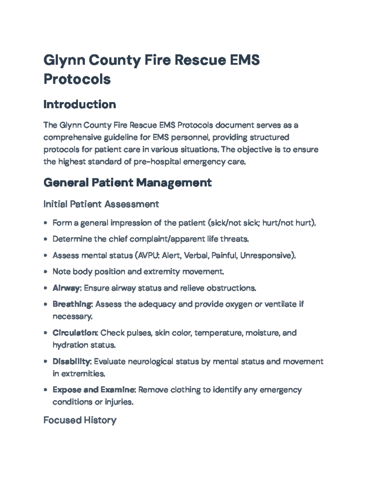 Glynn County Fire Rescue EMS Protocols: Comprehensive Patient Care ...