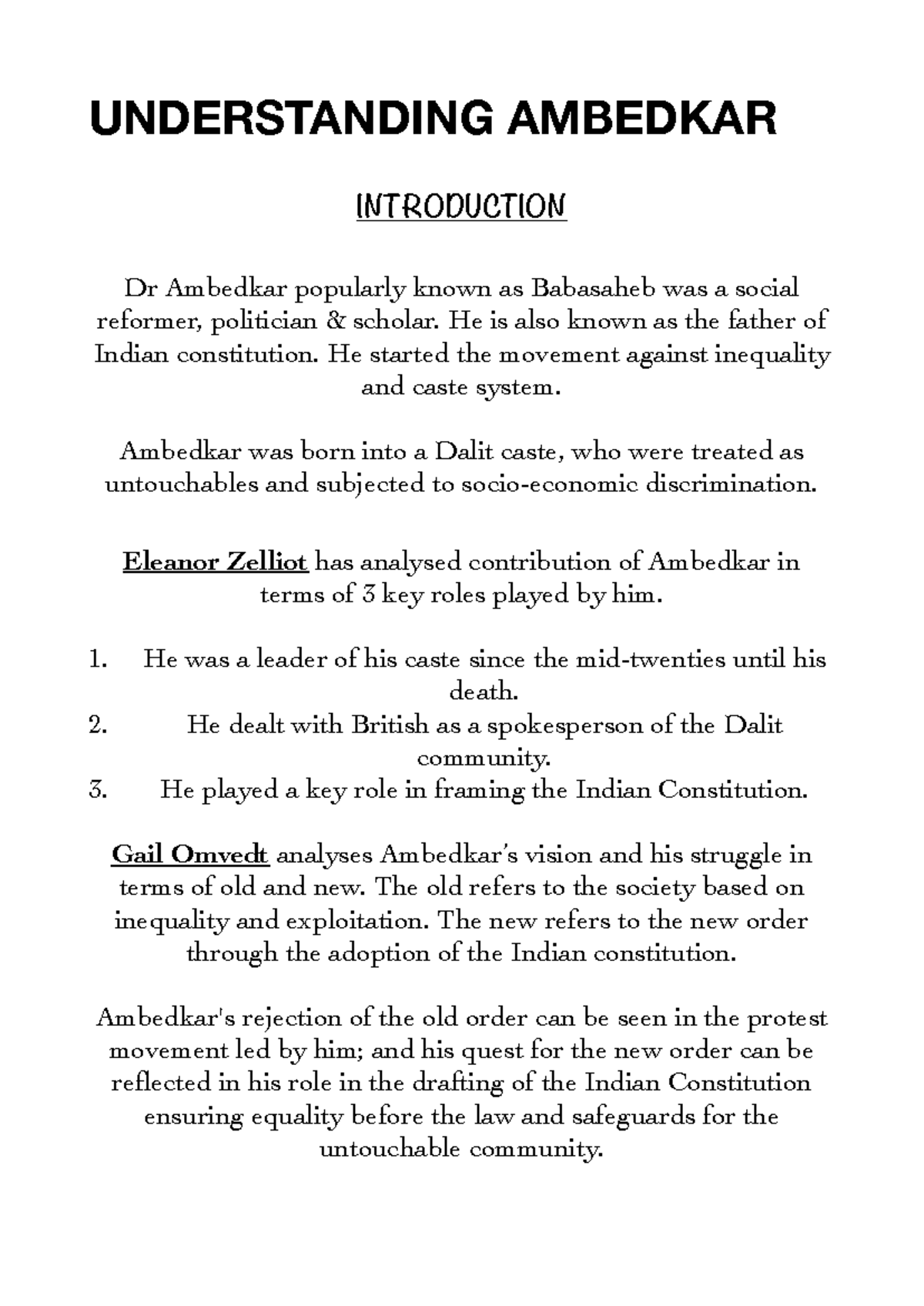 Understanding Ambedkar : GE sem 4 - UNDERSTANDING AMBEDKAR INTRODUCTION ...