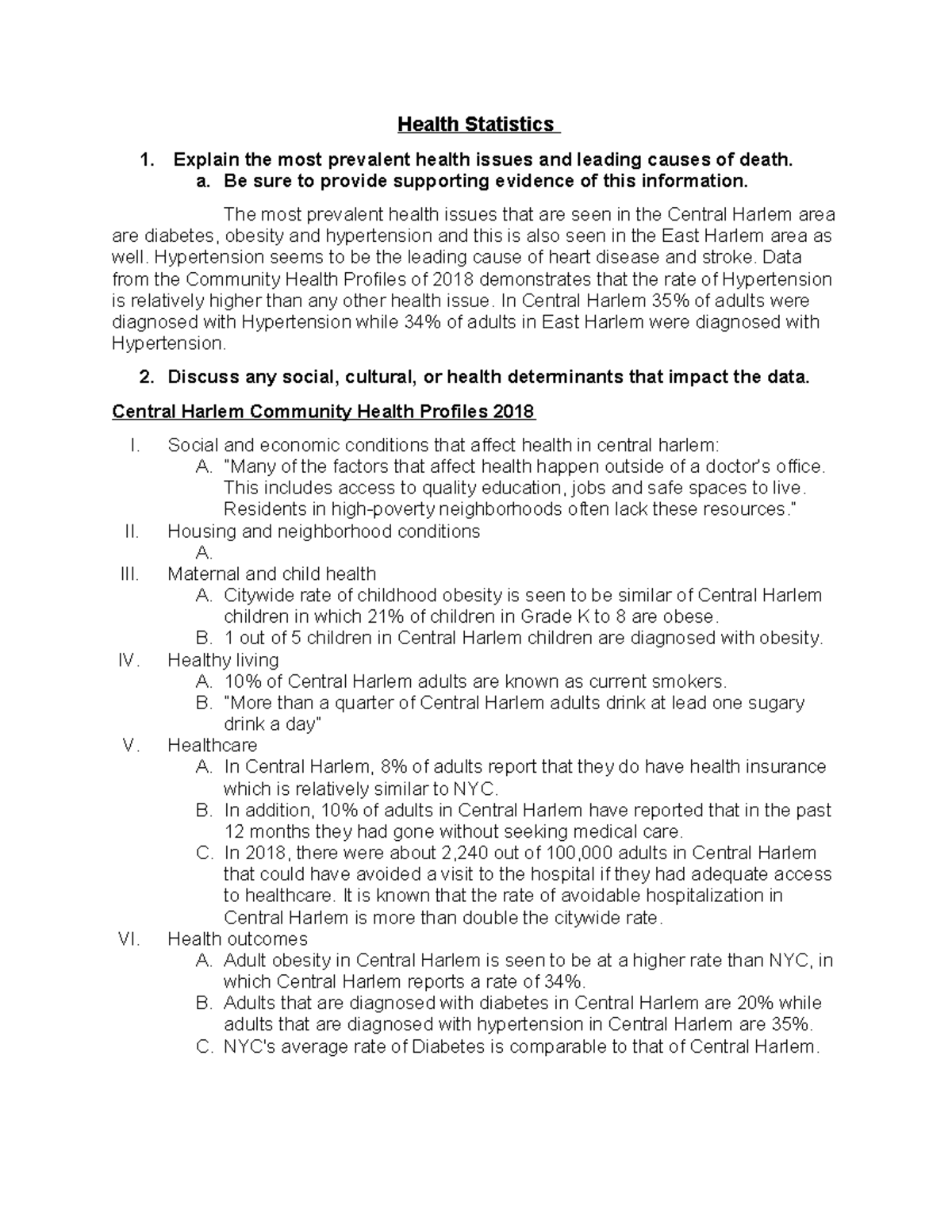 Health Statistics 1: Prevalent Health Issues in Central & East Harlem ...