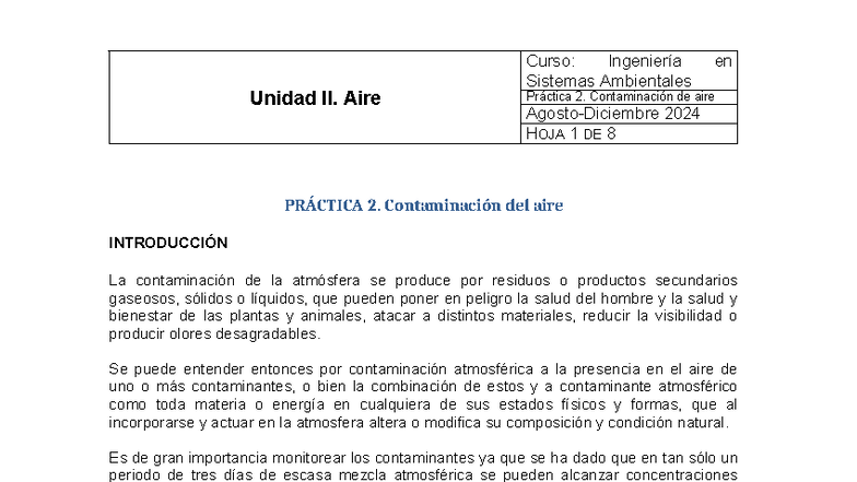 Unidad II: Práctica 2 en Contaminación del Aire - Ingeniería Sistemas ...