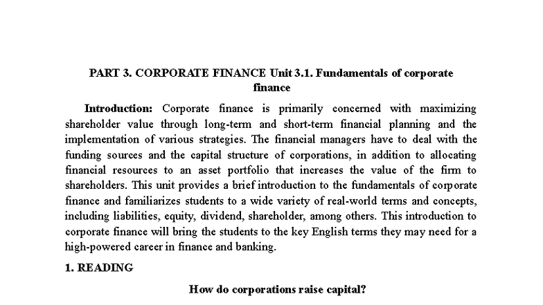 Corporate Finance Fundamentals (FIN 101) - Unit 3.1 Overview - Studocu