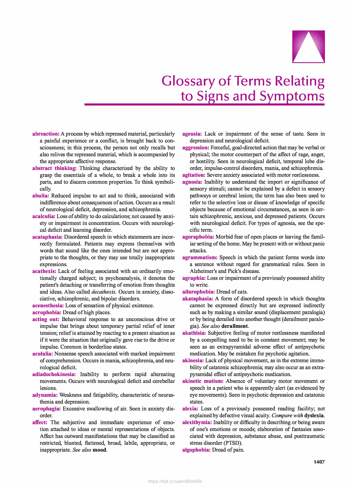 Glossary of Terms Related to Signs and Symptoms in Psychiatry (PSY 101 ...
