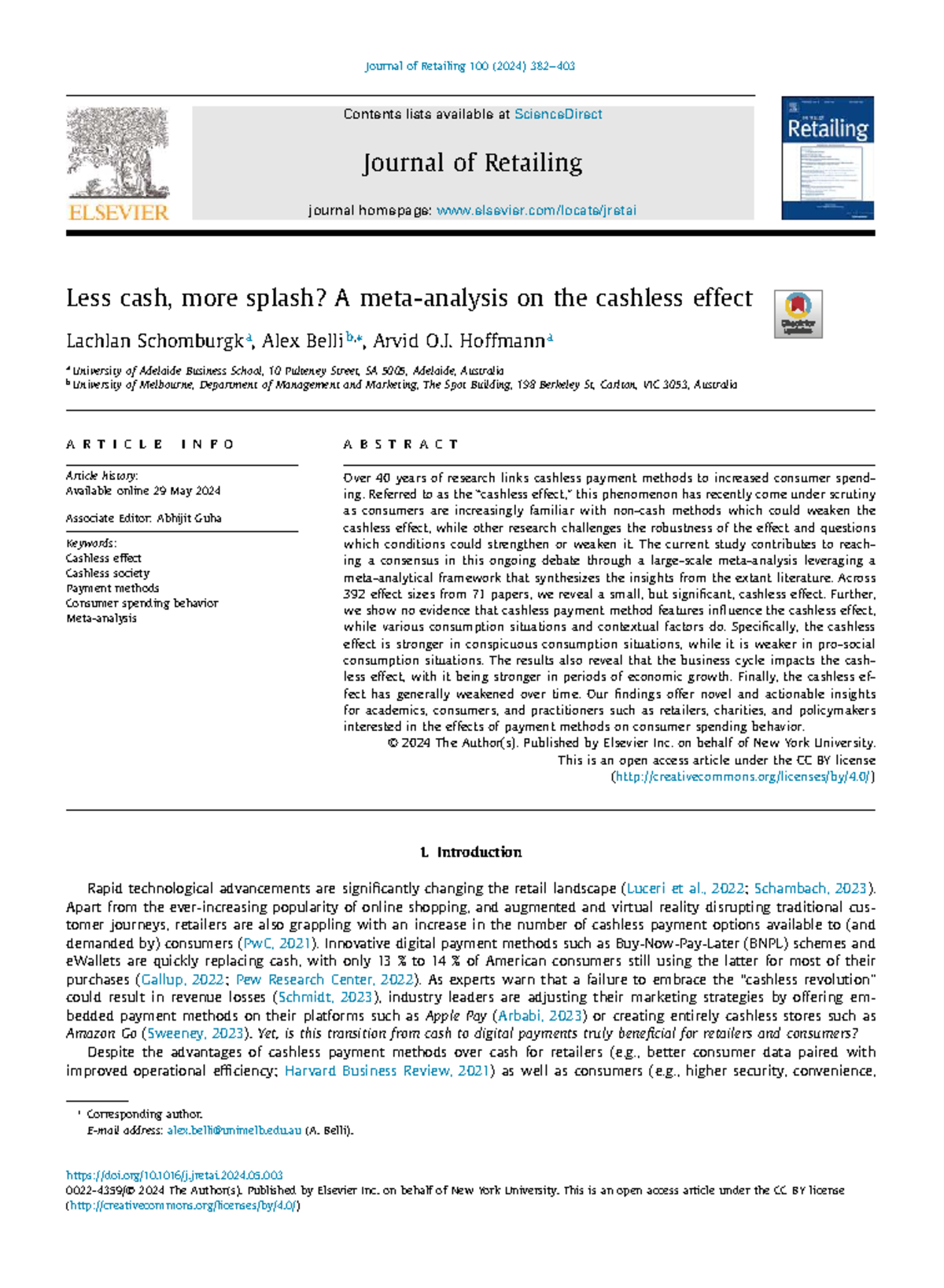 The Cashless Effect: Insights from Journal of Retailing 100 (2024 ...