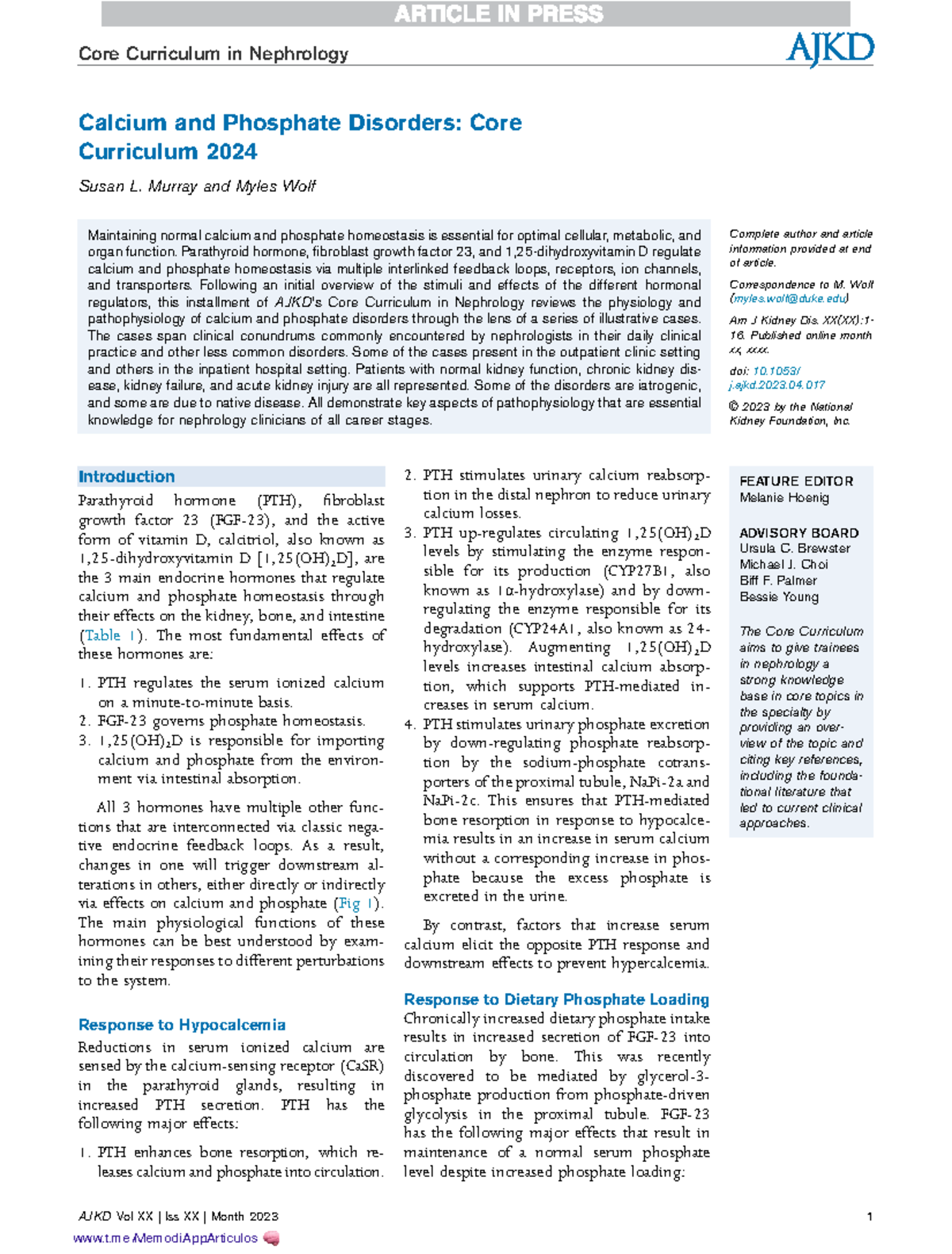 Calcium and Phosphate Disorders - Core Curriculum 2024 - Calcium and ...