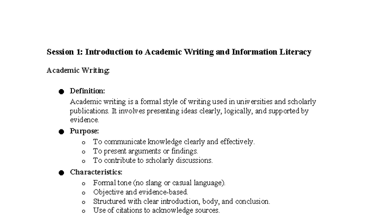 UCU104 Academic Writing & Info Literacy: Session 1 Overview - Studocu