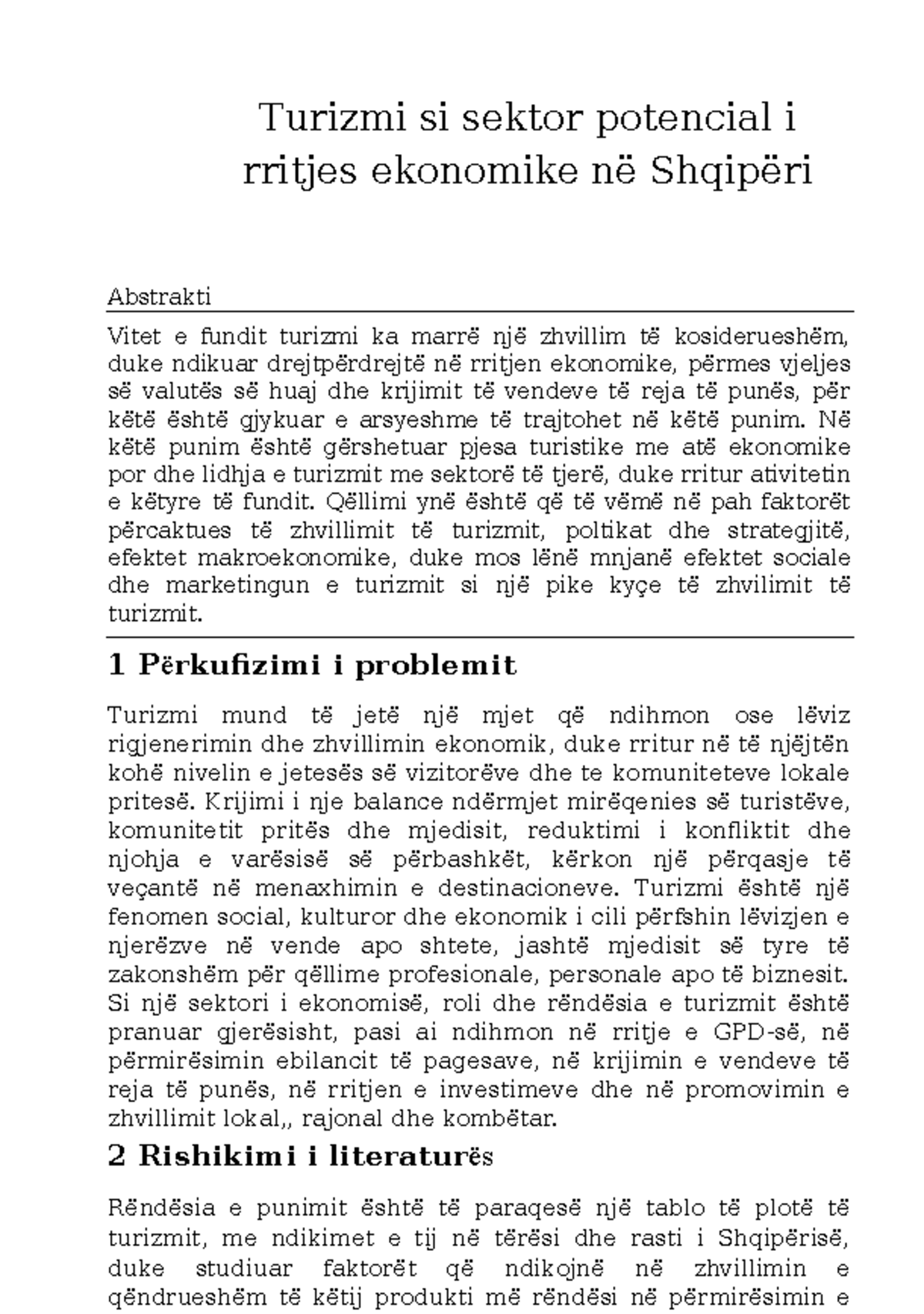 Zhvillimi i Turizmit në Shqipëri: Impaktet Ekonomike dhe Sociale - Studocu