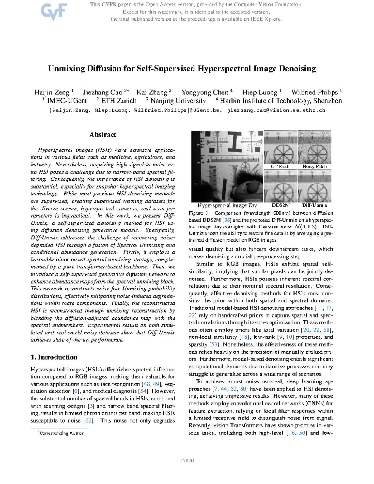 Zeng Unmixing Diffusion for Self-Supervised HSI Denoising (CVPR 2024 ...