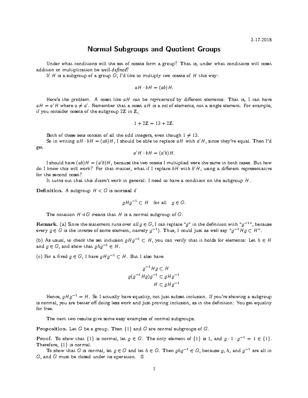 Normal Subgroups and Quotient Groups: Key Concepts and Theorems - Studocu