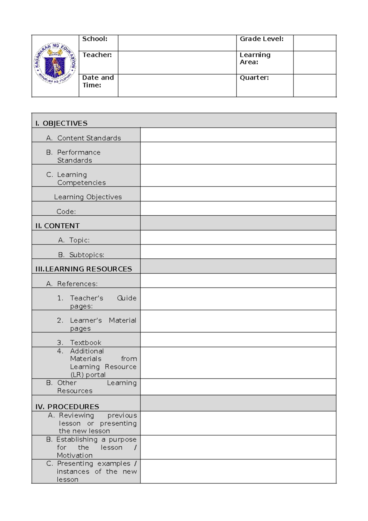 DLP DO-no-42-s-2016: Format for Lesson Plan Template - Studocu
