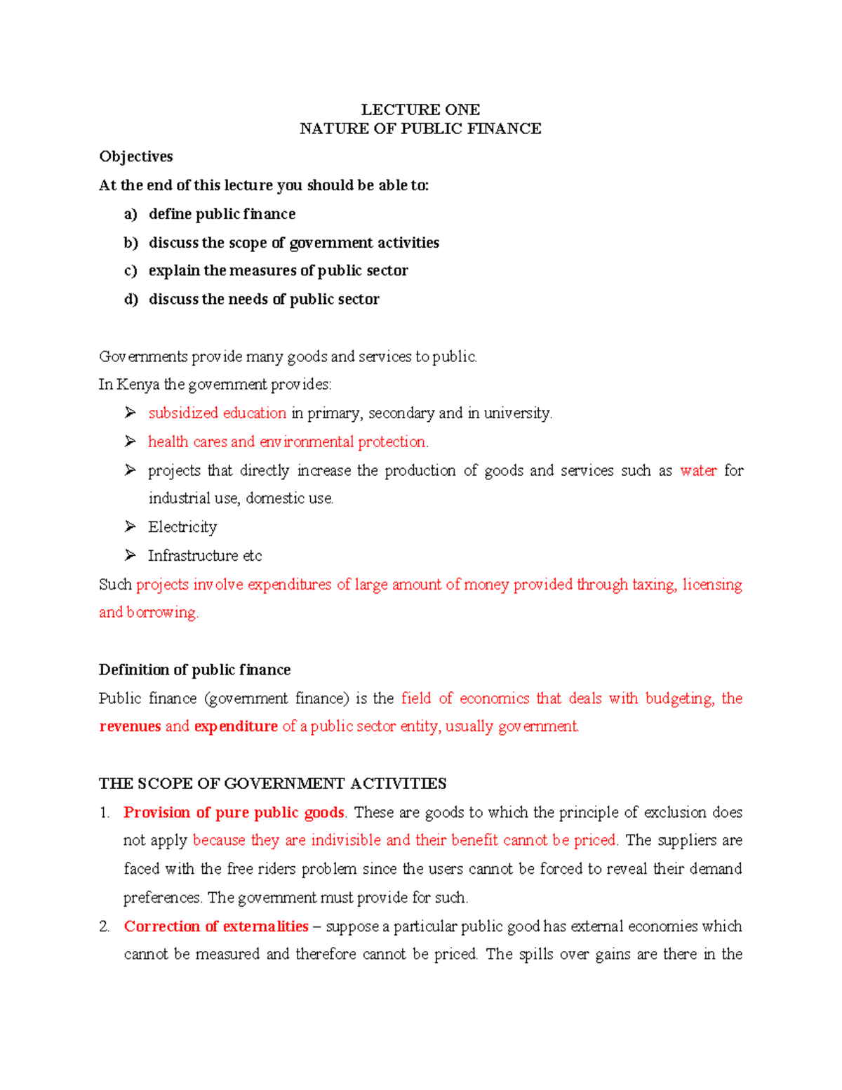 PF 101 LECTURE 1: NATURE OF PUBLIC FINANCE AND GOVERNMENT ROLE - Studocu