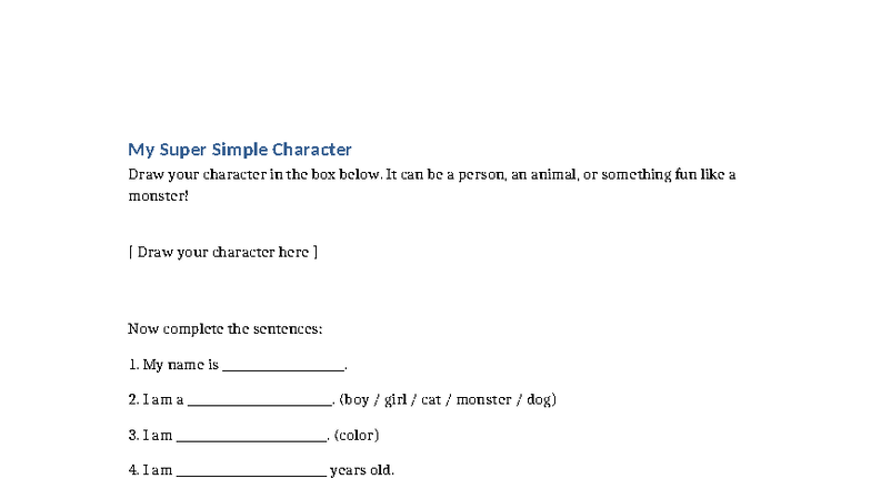 Characters in english - My Super Simple Character Draw your character ...