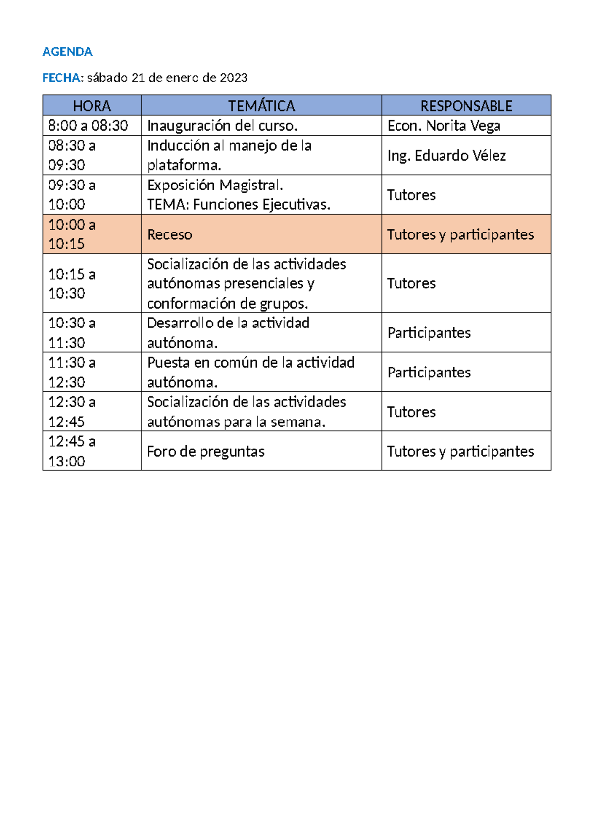 Agenda del Curso - Sábado 21 de Enero de 2023 - Studocu