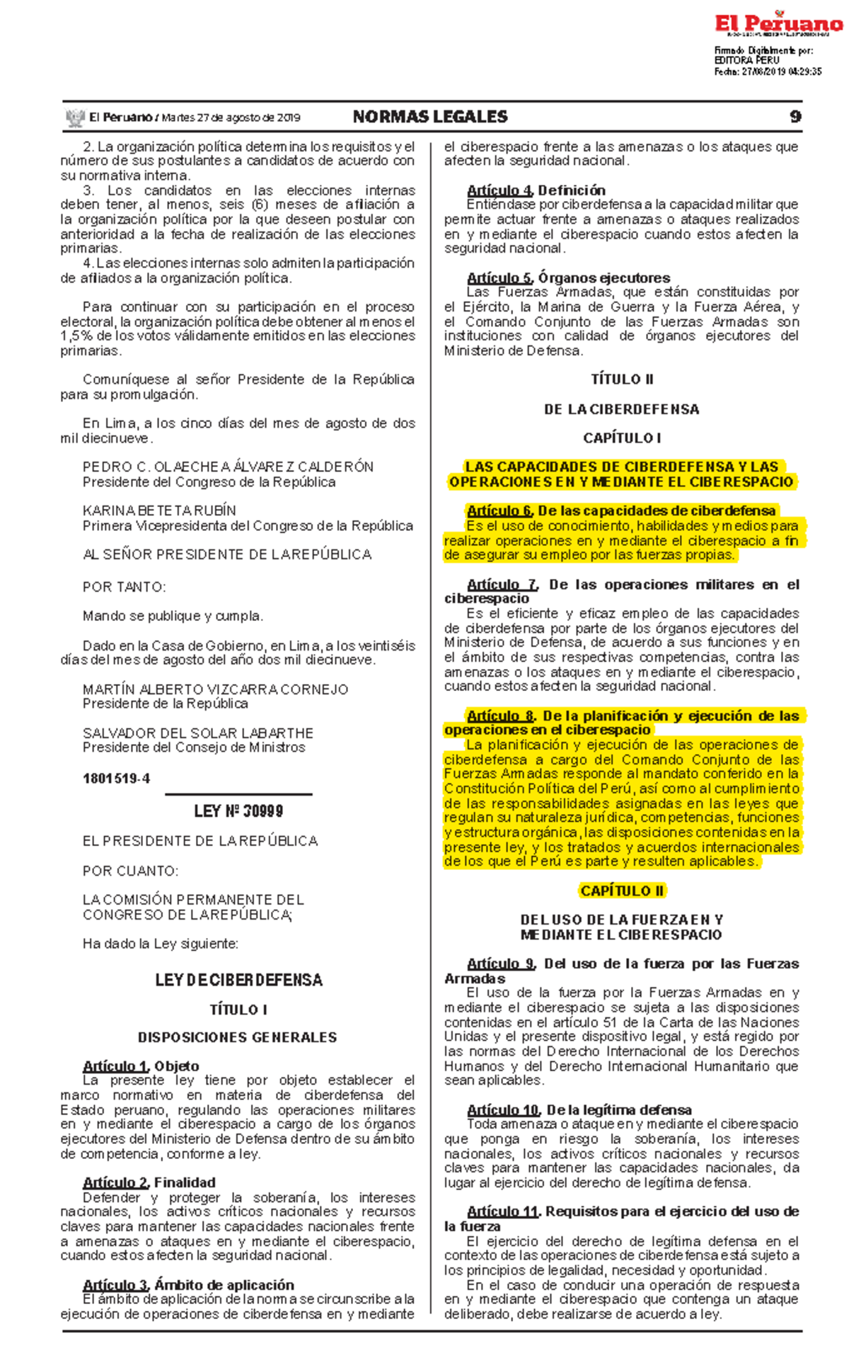 Ley N° 30999: Normativa de Ciberdefensa en Perú - Resumen y Análisis ...