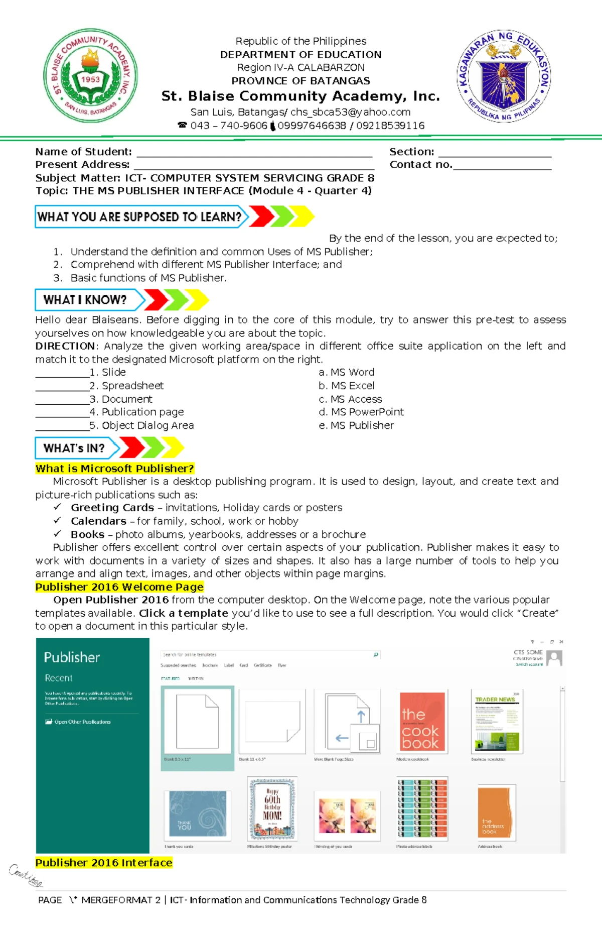Module 1: Quarter 4 MS WORD Operations & Exercises for ICT Grade 8 ...