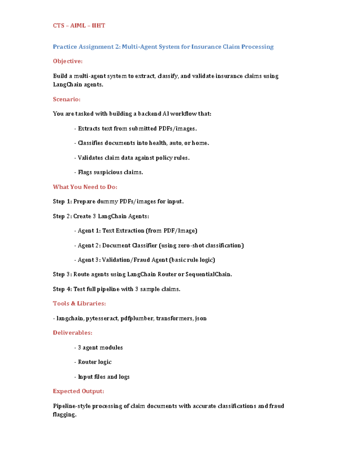 CTS AIML IIHT Practice Assignment 2: Multi-Agent Claim Processor - Studocu