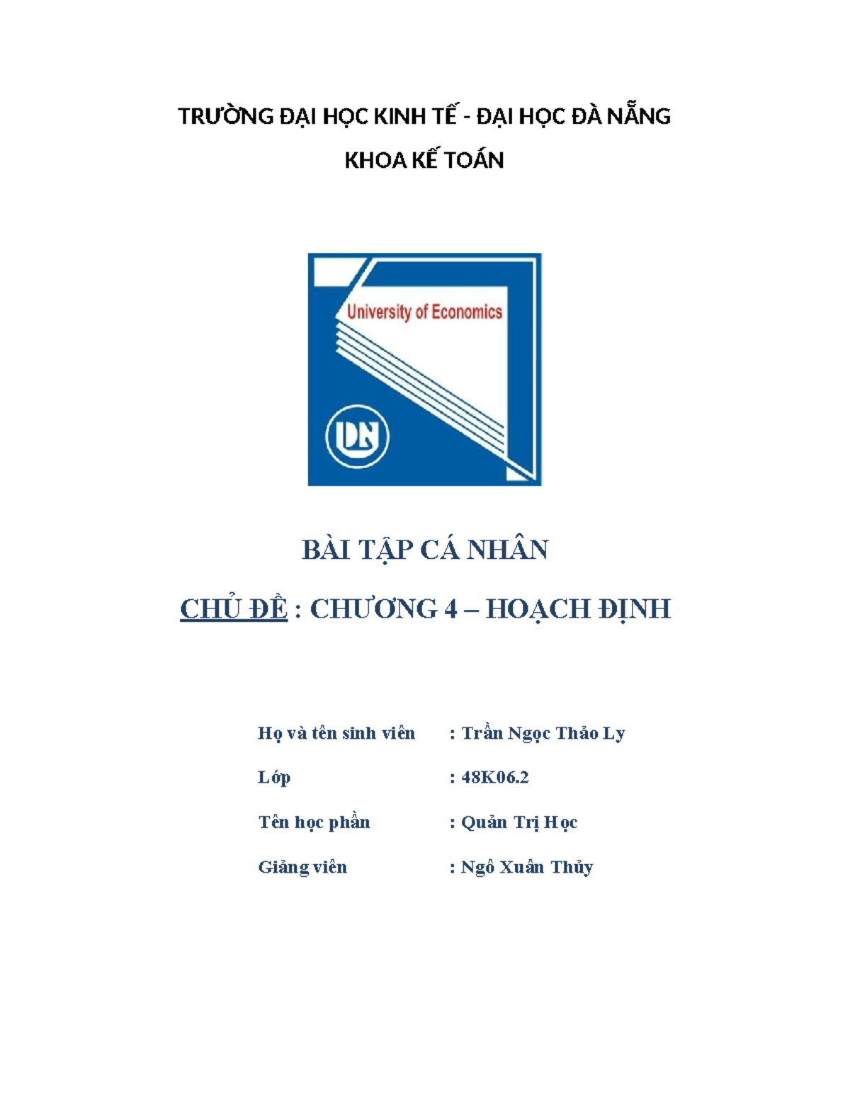 BÀI TẬP CÁ NHÂN - CHƯƠNG 4 HOẠCH ĐỊNH SWOT - QT HỌC 48K06.2 - Studocu