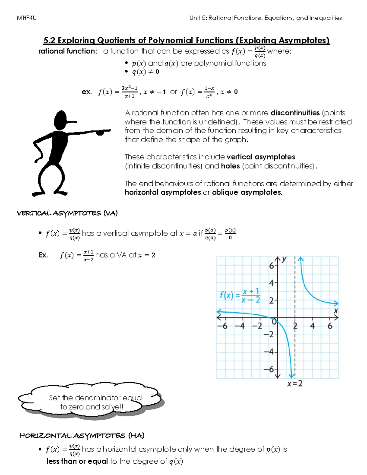 MHF4U Unit 5: Exploring Asymptotes in Rational Functions - Studocu