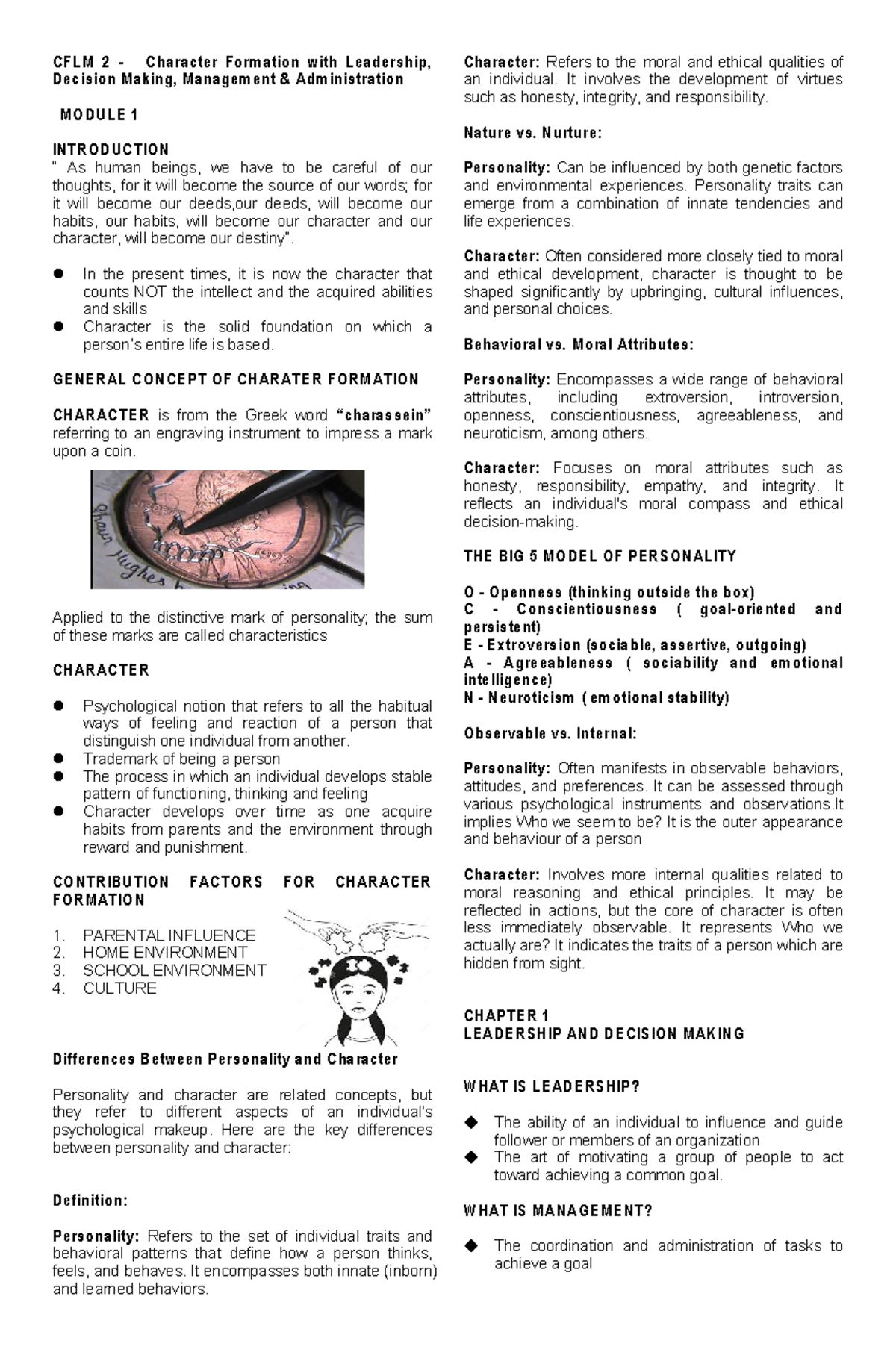 CFLM 2 Module 1 - Character Formation in Leadership and Management ...