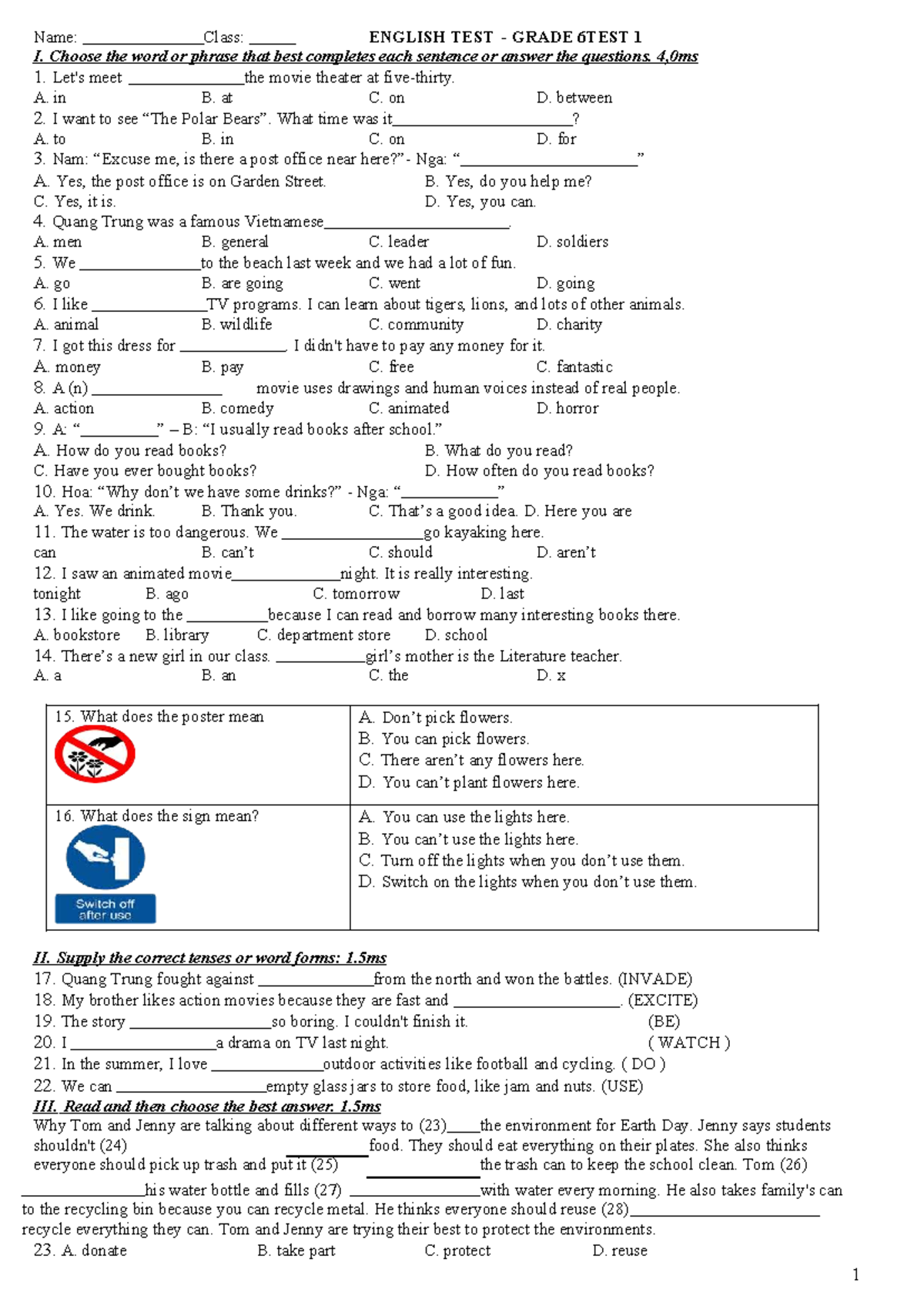 SW6-GHK2-LAM SƠN - Grade 6 English Test 1 & 2 Review - Studocu