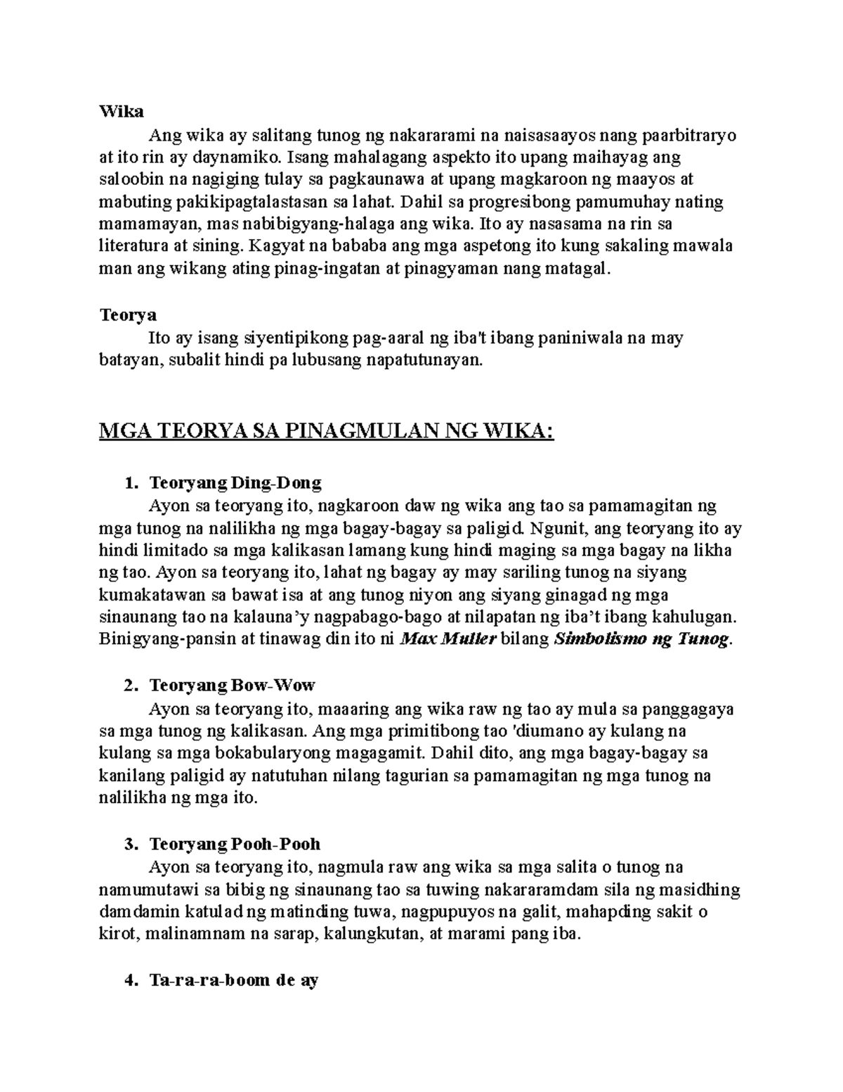 Mga Teorya sa Pinagmulan ng Wika: Isang Pagsusuri at Pagtalakay - Studocu