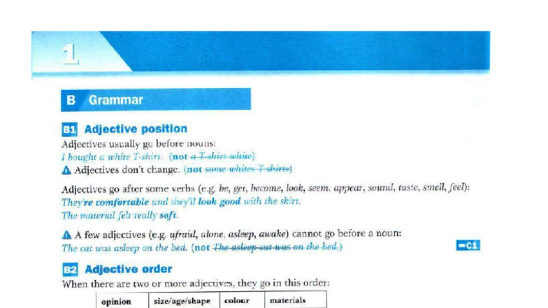 1 B Grammar B1 Adjective Position and Order Explained - Studocu