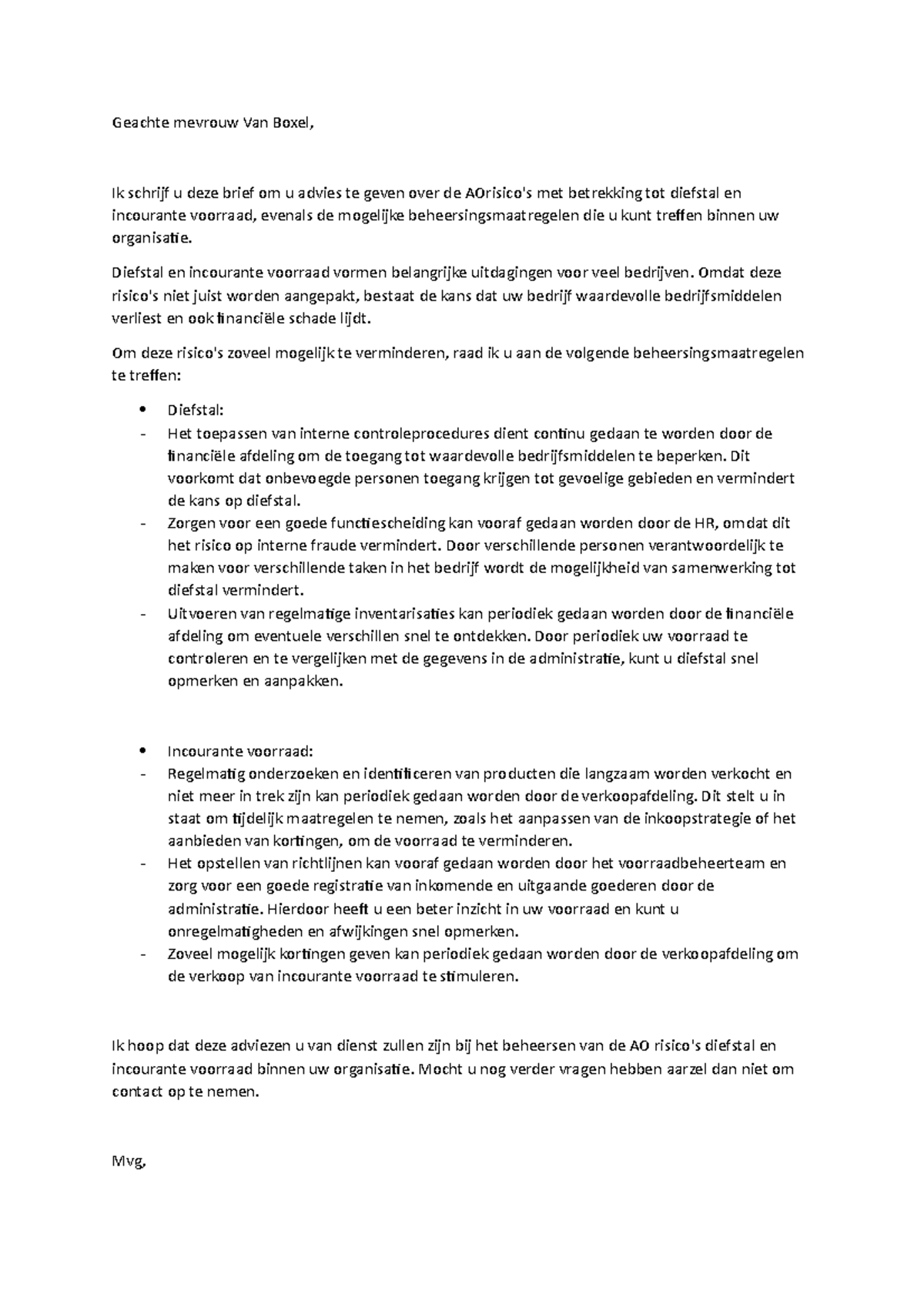 Adviesbrief accsam 4 - Geachte mevrouw Van Boxel, Ik schrijf u deze ...