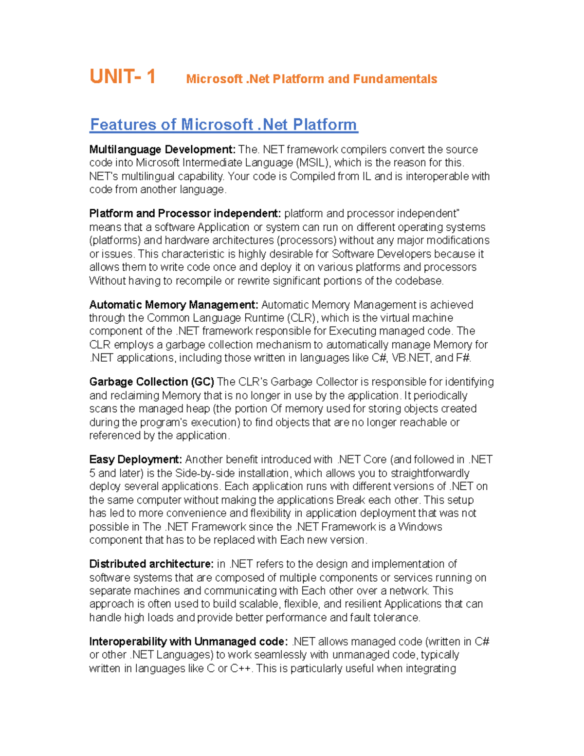 NET - ASP .NET in C# notes for 3rd sem - UNIT- 1 Microsoft .Net ...